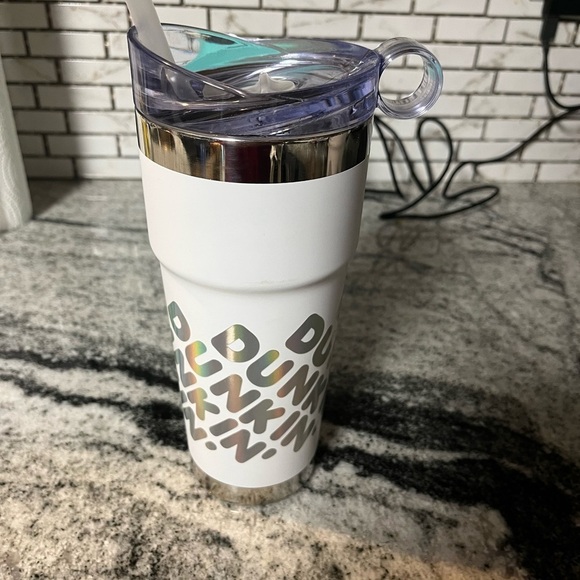 dunkin | Kitchen | Dunkin Donuts White Silver 24oz Insulated Straw ...